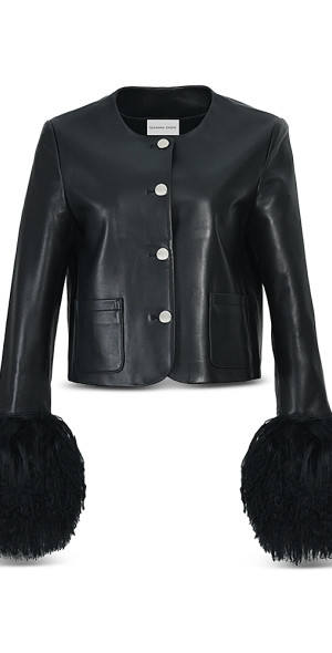 Susanna Chow - Leather Cropped Shearling Cuff Jacket
