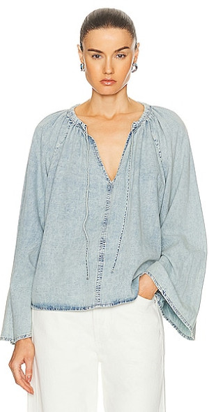FRAME - V Neck Shirred Blouse