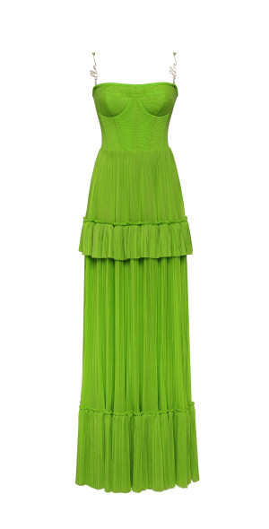 Milla - Green spaghetti strap pleated maxi dress, Garden of Eden