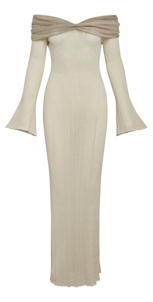 Aya Muse - - Exclusive Joysa Off-The-Shoulder Knit Linen-Blend Maxi ...