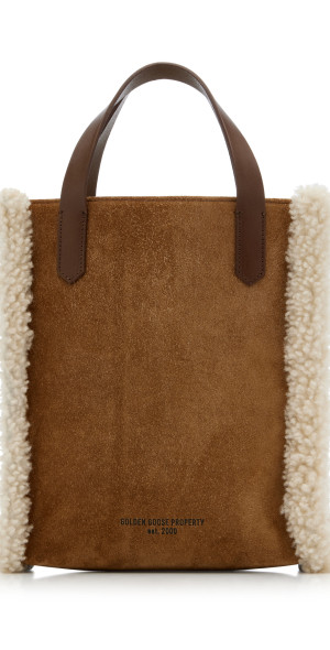 Golden Goose - - Mini California Shearling-Trimmed Suede Tote Bag ...