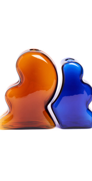 Manu Nanu - - Interlocking Vase; Amber/Cobalt Blue - Multi