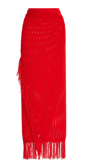 SIMKHAI - - Thyri Fringed Midi Skirt - Red - OS
