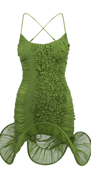 TG Botanical - - Ruth Ruched Cotton Mini Dress - Green - S