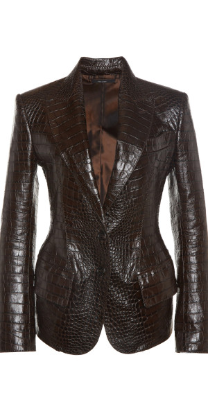 Tom Ford - - Darted Croc-Embossed Leather Jacket - Brown - IT 44 - Moda Operandi