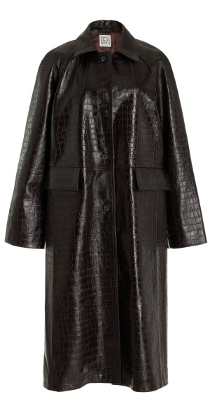 Toteme - - Croc-Embossed Leather Coat - Brown - FR 38 - Moda Operandi