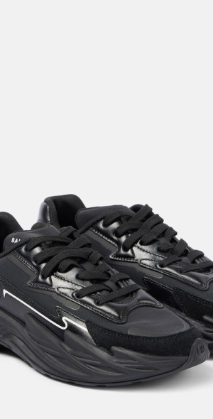 Balmain - Run-Row suede-trimmed leather sneakers