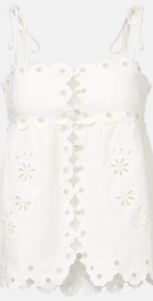 Farm Rio - Embroidered cutout linen top