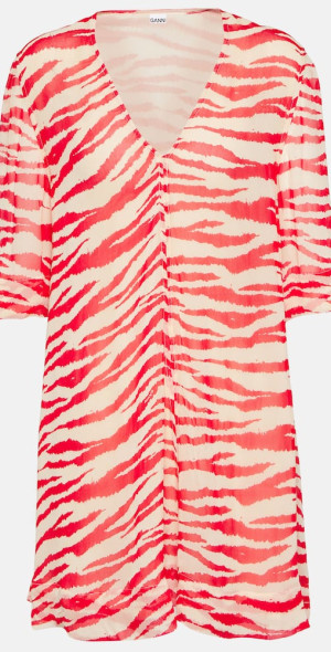 Ganni - Tiger-print gorgette minidress