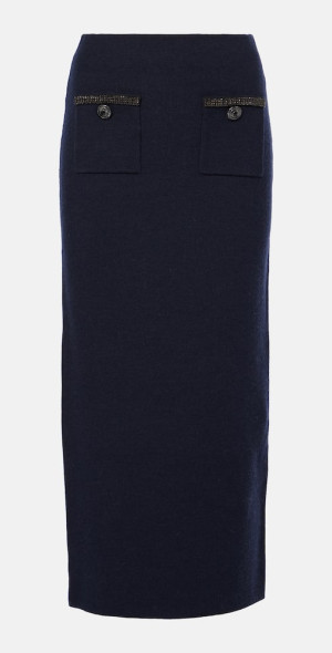 Self-Portrait - Wool and cotton-blend midi skirt