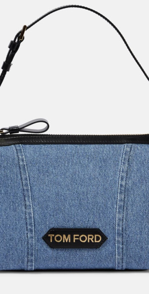 Tom Ford - Label Mini denim and leather shoulder bag