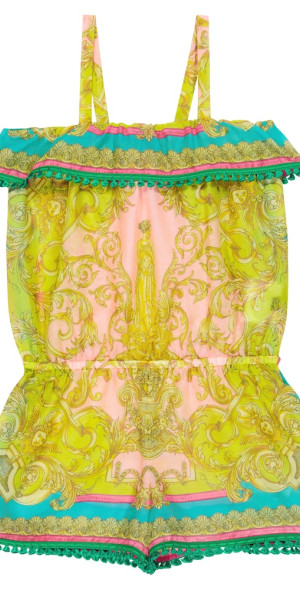 Versace Kids - Barocco Goddess cotton and silk playsuit