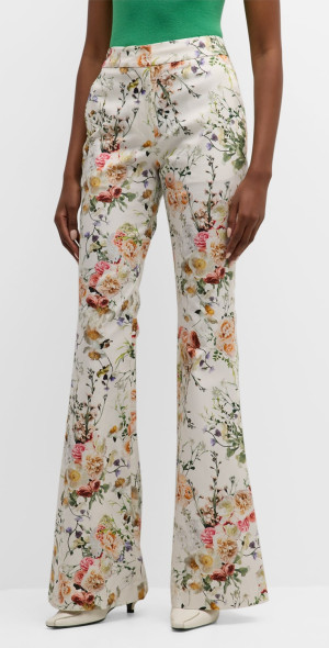 Adam Lippes - Kennedy Floral-Print Twill Flared Pants