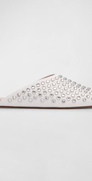 ALAIA - Crystal Stud Leather Flat Mules