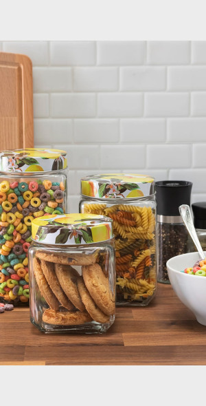 American Atelier - Meyer Lemons Square Glass Jars, Set of 3