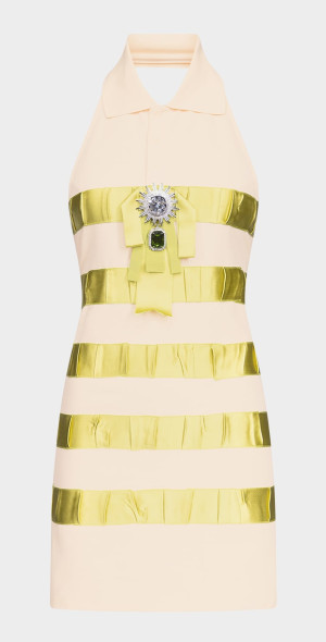 AREA - Crystal Bow Mini Polo Dress