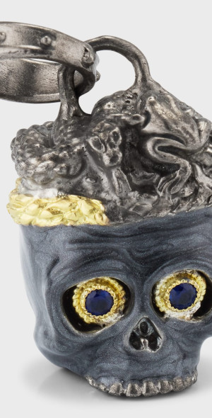 Armenta - Men's Enamel Skull Enhancer with Blue Sapphires