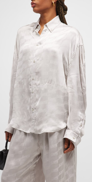 Balenciaga - Twisted BB Logo Satin Jacquard Oversized Shirt