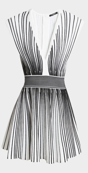 Balmain - Plunging Flechage Knit Mini Flare Dress