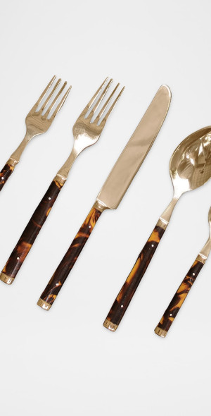 Beatriz Ball - 5-Piece VIDA Tortoise And Gold Stainless Flatware Set