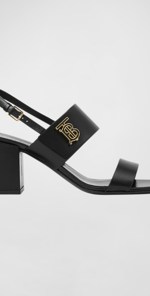 Burberry - Virginia Leather Monogram Slingback Sandals