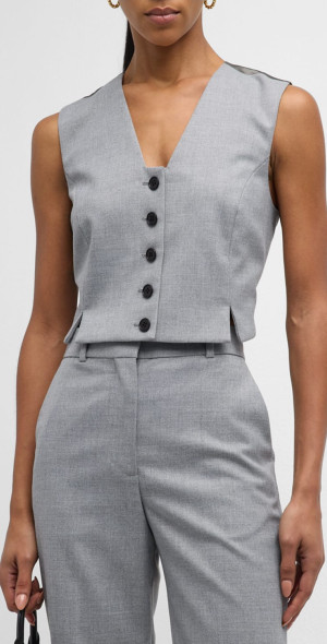 By Malene Birger - Bettas Cropped Front-Slit Button-Down Vest