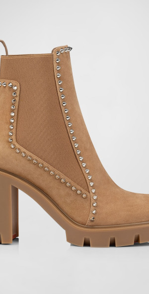 Christian Louboutin - Spikes Suede Chelsea Red Sole Booties
