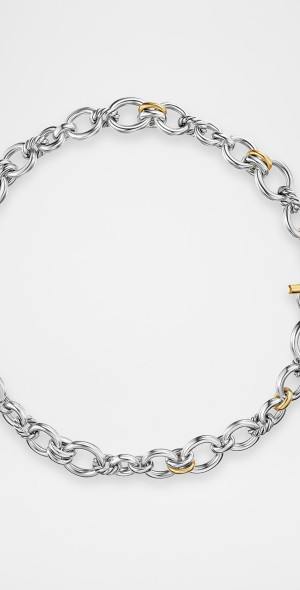 David Yurman - DY Mercer Chain Necklace with Diamonds and 18K Gold in Silver, 20mm