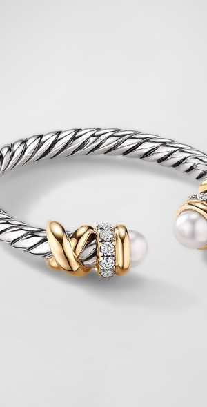 David Yurman - Petite Helena Open Ring with Diamonds & Pearls