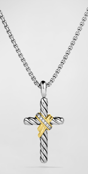 David Yurman - X Cross Necklace with Diamonds and 14K Gold