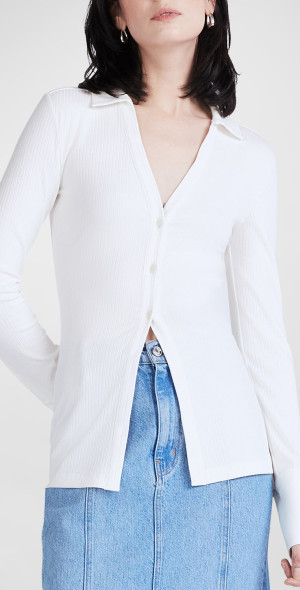Derek Lam 10 Crosby - Chandler Rib Button-Front Top