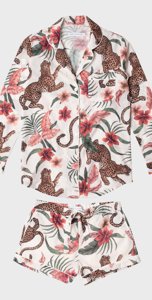 Desmond & Dempsey - Animal-Print Cotton Shorty Pajama Set
