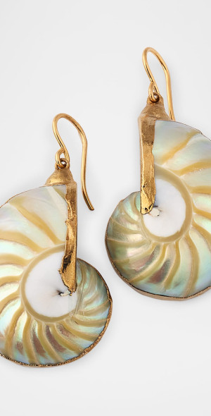 Devon Leigh - White Ammonite in Gold Foil Earrings