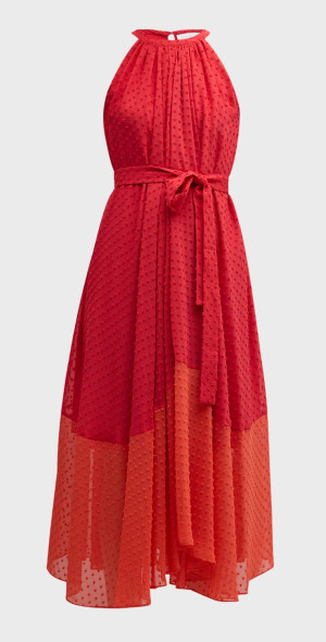 Elie Tahari - The Jeanne Colorblock Swiss Dot Maxi Dress