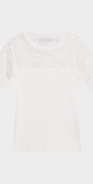 Elie Tahari - The Stephanie Ribbed Embroidered-Yoke Top