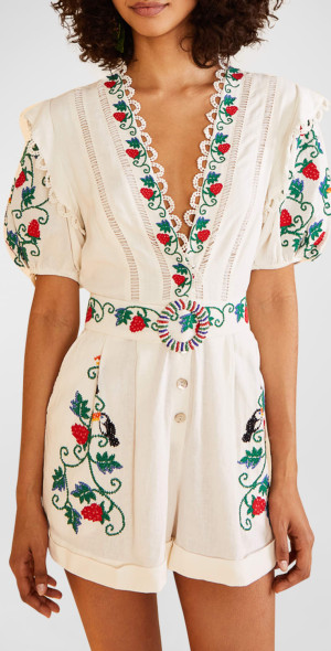 Farm Rio - Cross Stitch Tucan Embroidery Romper