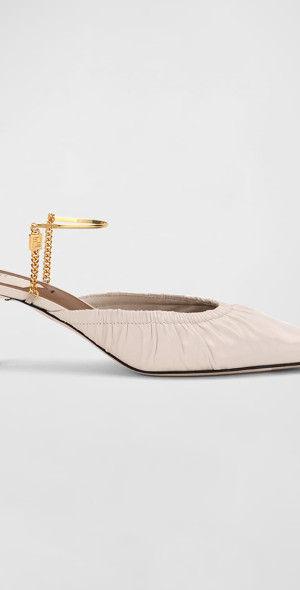 Fendi - Colibri Lite Chain-Strap Leather Kitten Mules