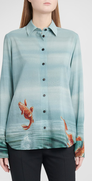 Ferragamo - Koi Fish Button-Down Blouse