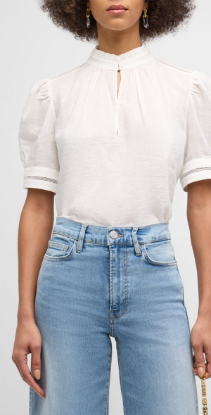 FRAME - Short-Sleeve Lace Inset Top