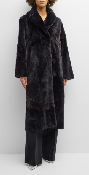 Gorski - Abstract Intarsia Lamb Shearling Long Coat