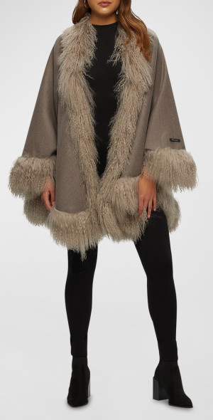 Gorski - Wool-Cashmere Cape With Mongolian Lamb Shearling Trim