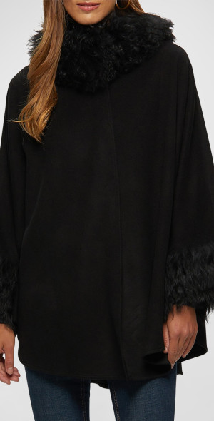 Gorski - Wool and Cashmere Cape with Lamb Shearling Trim