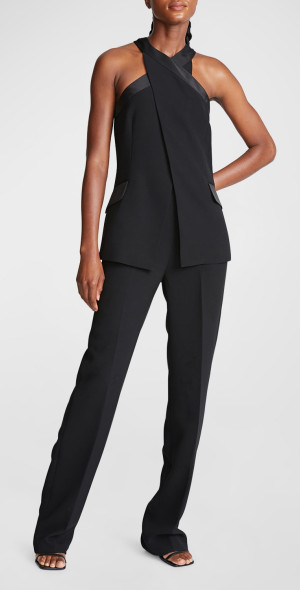 Halston - Drew Crepe Satin Crossover Jumpsuit