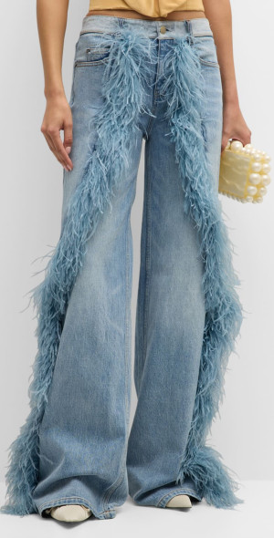 Hellessy - Bartlett Mid-Rise Feather-Trim Straight-Leg Jeans