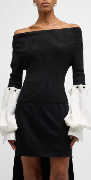 Hellessy - Detachable Puff-Sleeve Off-The-Shoulder Sweater