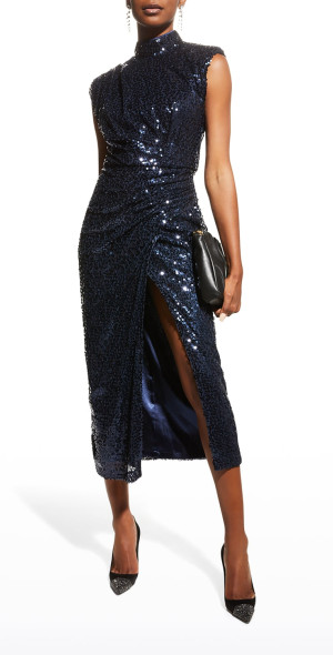 IN THE MOOD FOR LOVE - Rhea Sequined High-Neck Dress w/ Slit