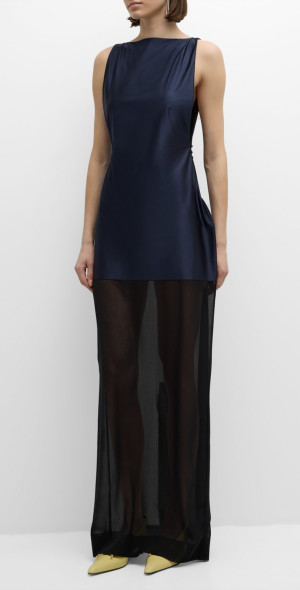 Jacquemus - Banista High-Neck Sleeveless Sheer-Hem Satin Maxi Dress