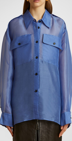 Khaite - Missa Sheer Silk Collared Top