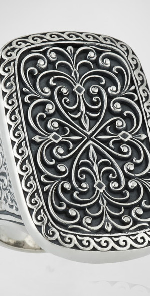 Konstantino - Large Silver Rectangle Filigree Ring
