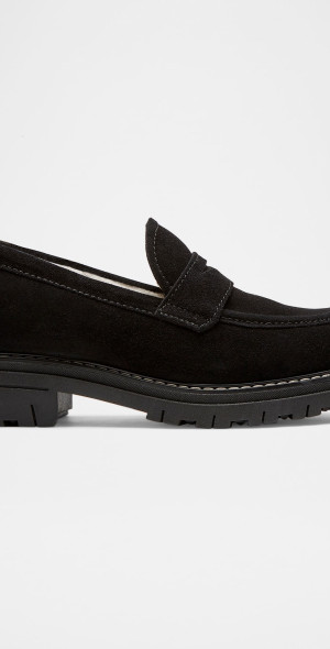La Canadienne - Devin Suede Shearling Penny Loafers